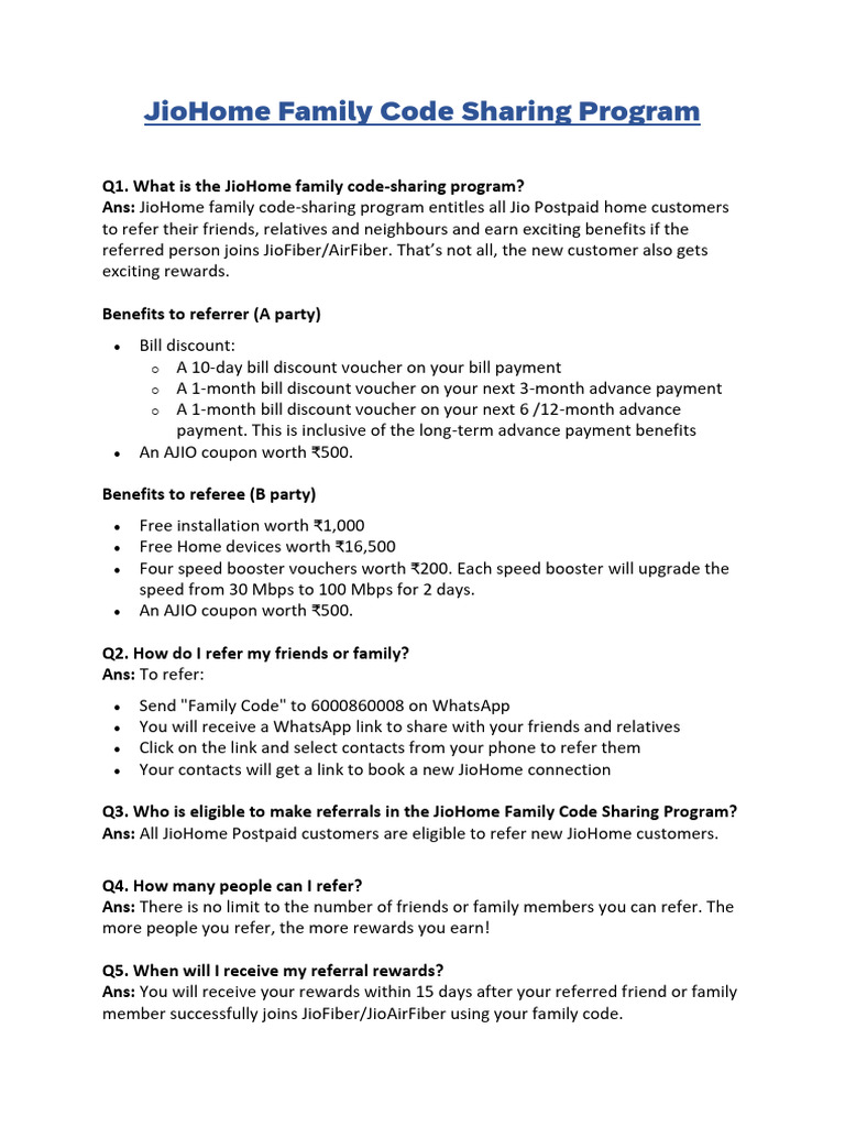 Ji o Home Family Code Sharing Program | PDF