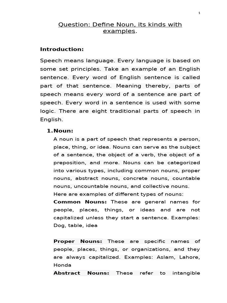 Define Noun and Its Kinds With Examples | PDF | Noun | Semantic Units