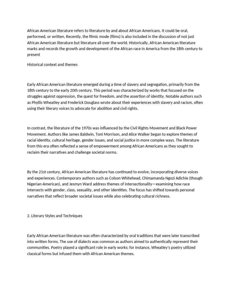 Evolution of African American Literature | PDF | African American ...