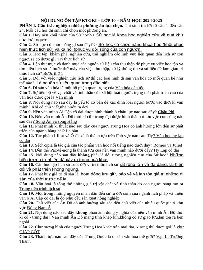 Lớp 10 NỘI DUNG ÔN TẬP KTGKI | PDF