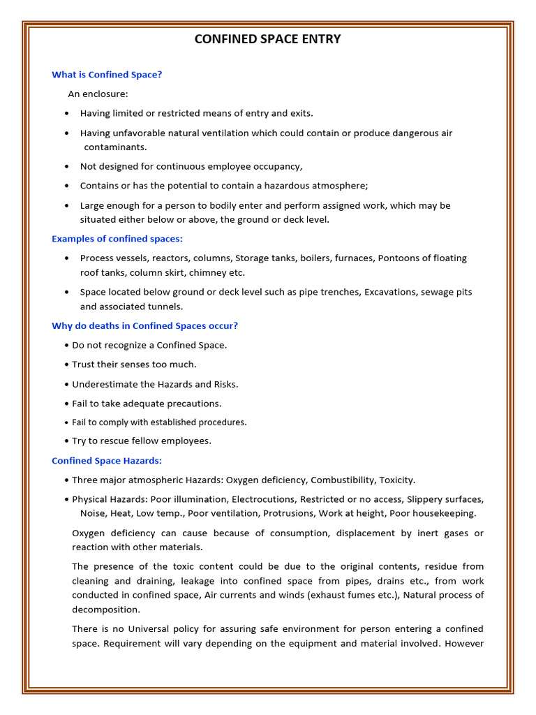 Confined space entry | PDF | Gases