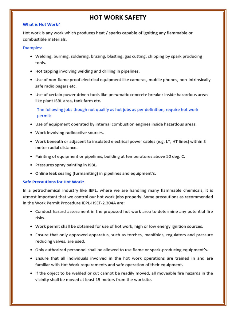 Hot Work Safety | PDF | Welding | Construction