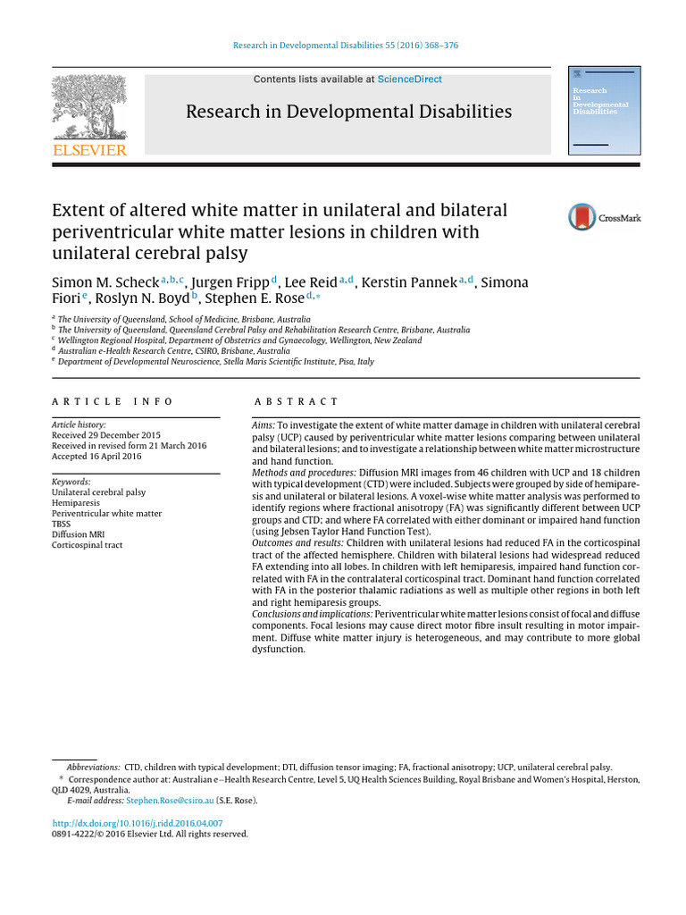 Extent of altered white matter in unilateral and bilateral periventricular white matter lesions ...