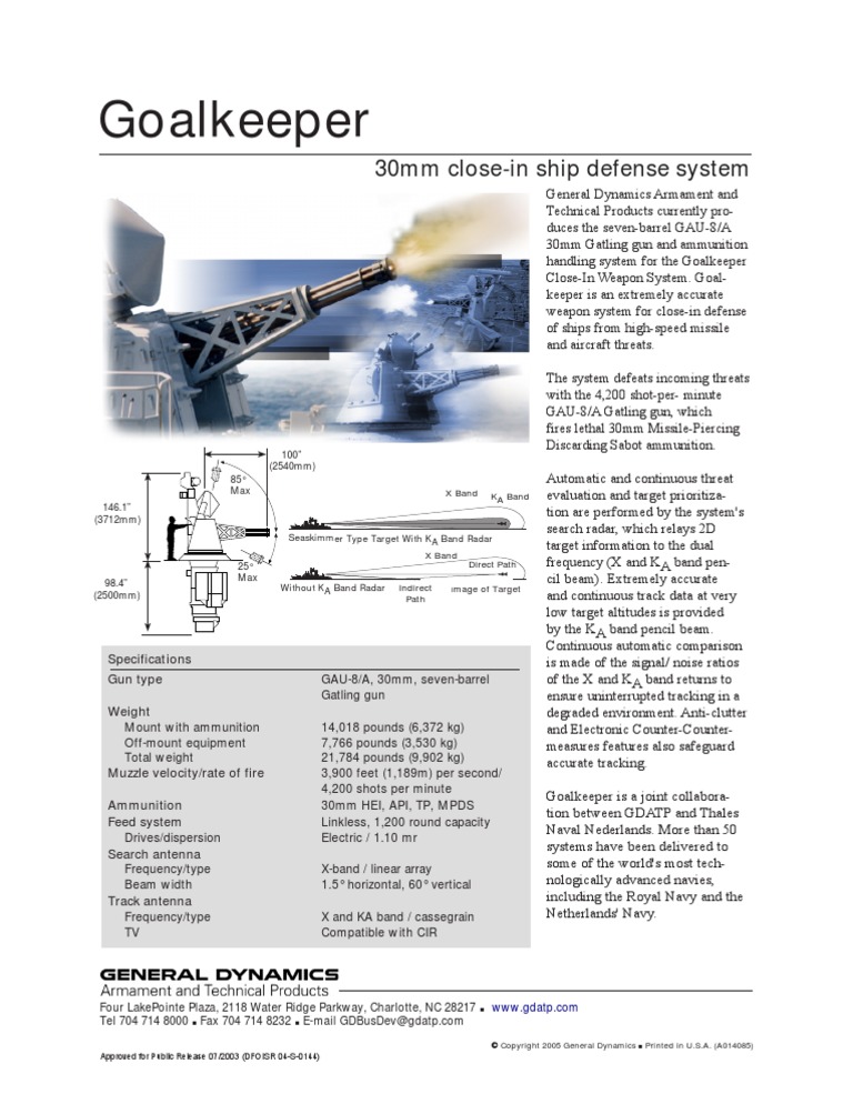 General Dynamics - Goalkeeper 30mm Close-In Ship Defense System | PDF