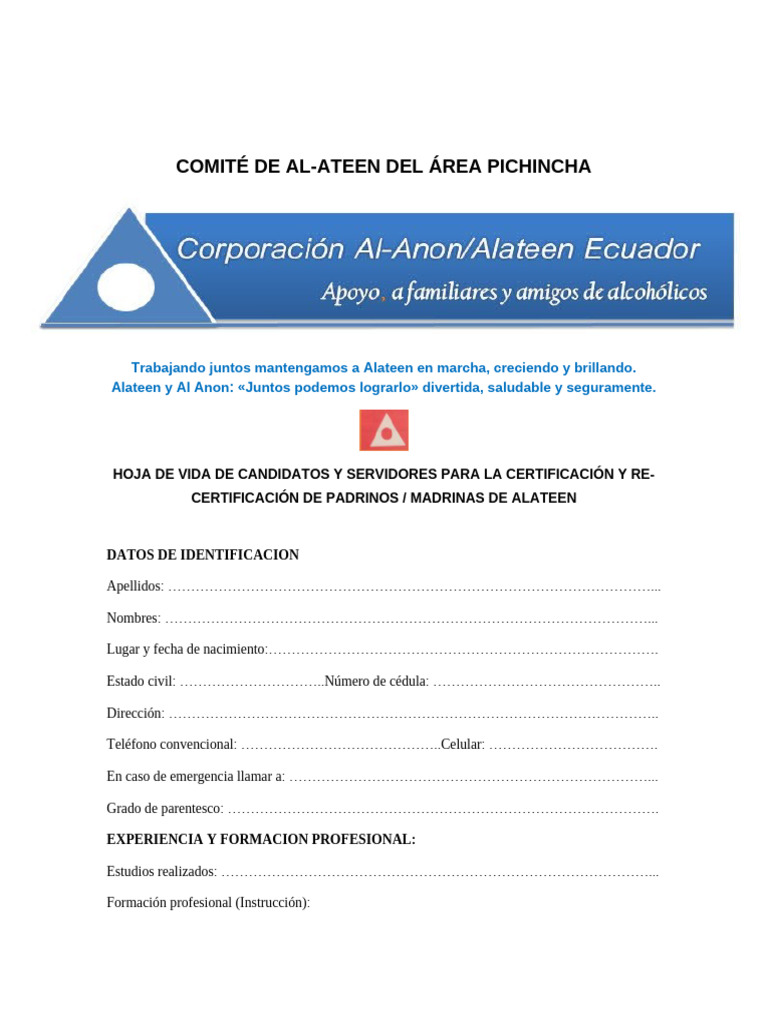 Hoja de Vida Mapsa Área Pichincha Cerrecer | PDF | Padrino