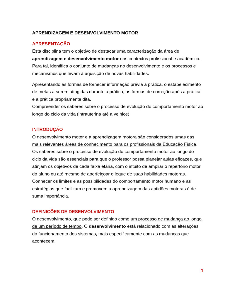 Resumo NP1 Aprendizagem Motora | PDF | Aprendizado | Comportamento