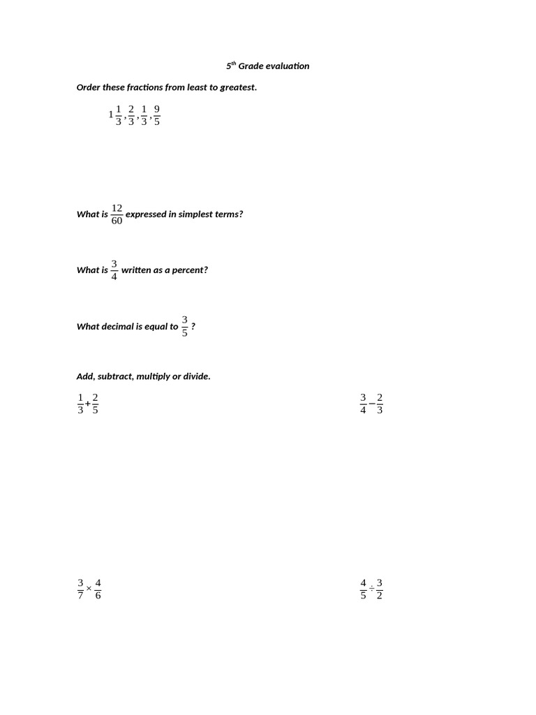 5th Grade Evaluation | PDF | Mathematics | Arithmetic