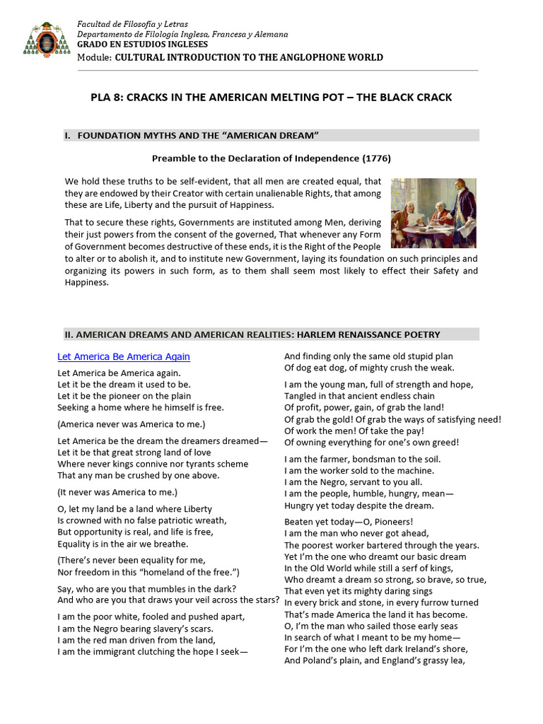 PLA 8 - Cracks in The Melting Pot - Class Handout | PDF