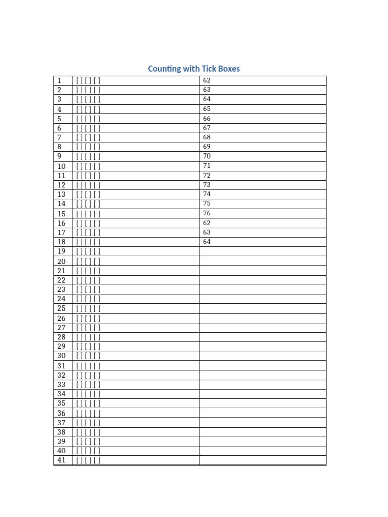 Counting With Tick Boxes One Page | PDF