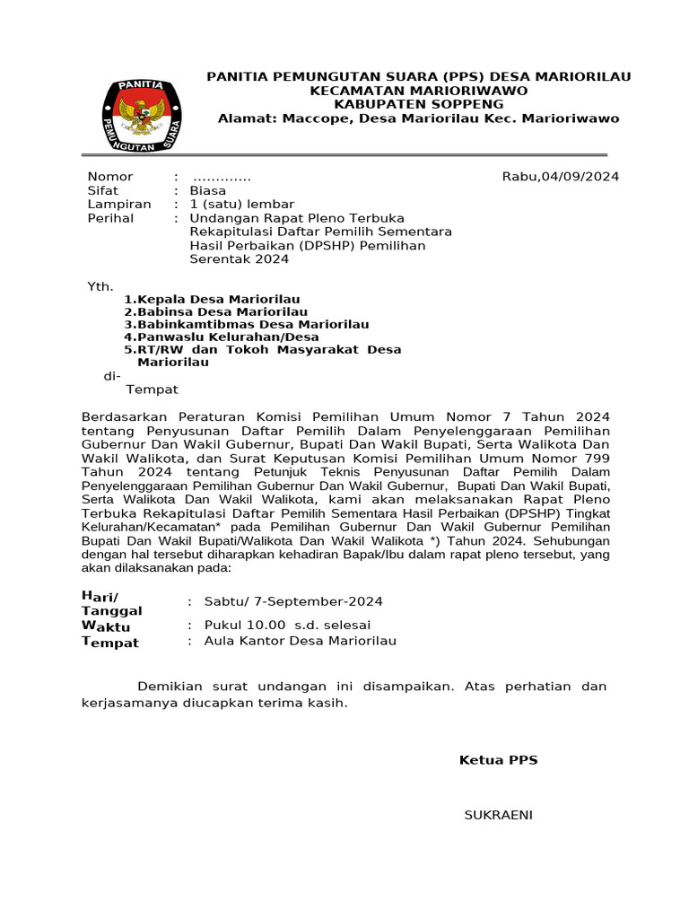 Undangan DPHP PPS (1) | PDF