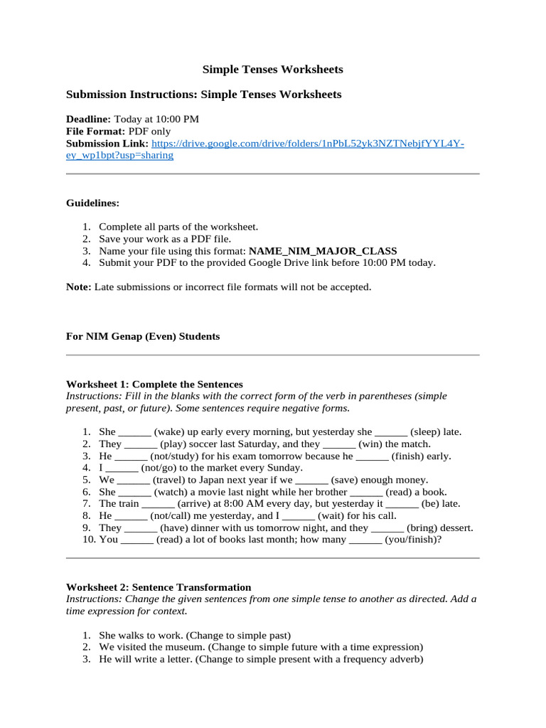 Simple Tenses for Students | PDF | Grammar | Linguistics