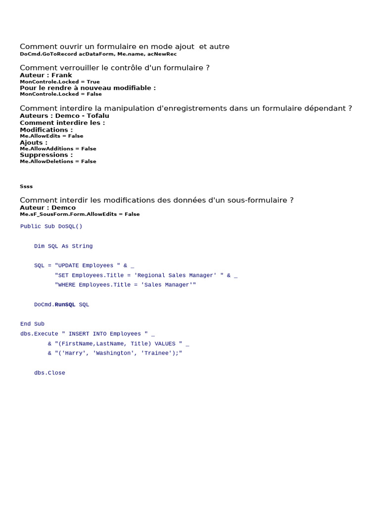 Comment ouvrir un formulaire en mode ajout et autre | PDF
