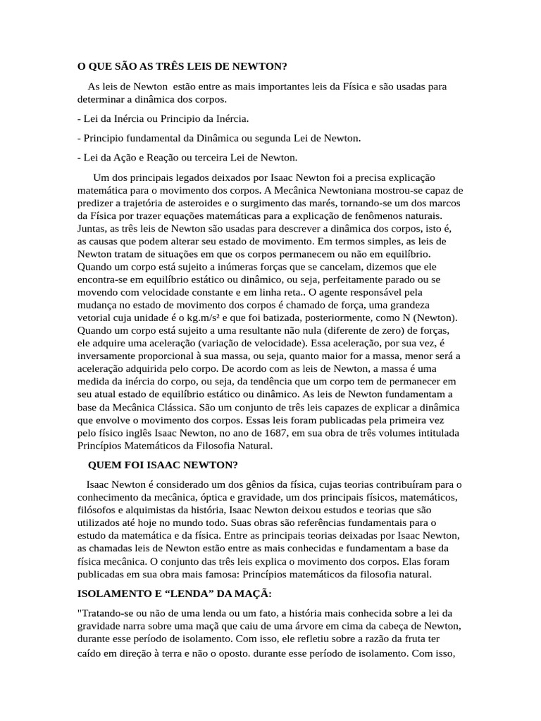 Três Leis de Newton: Fundamentos da Física | PDF | Leis do Movimento de ...