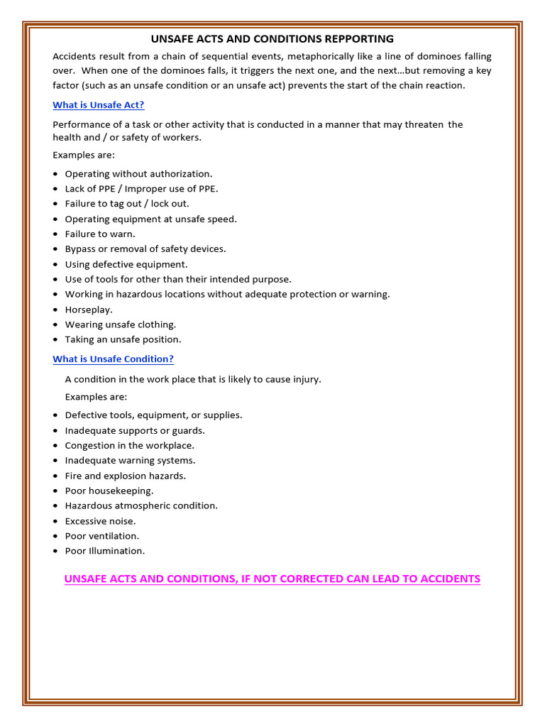 Unsafe Acts Conditions Reporting | PDF
