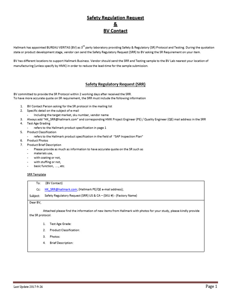 Safety Regulatory Request Template | PDF