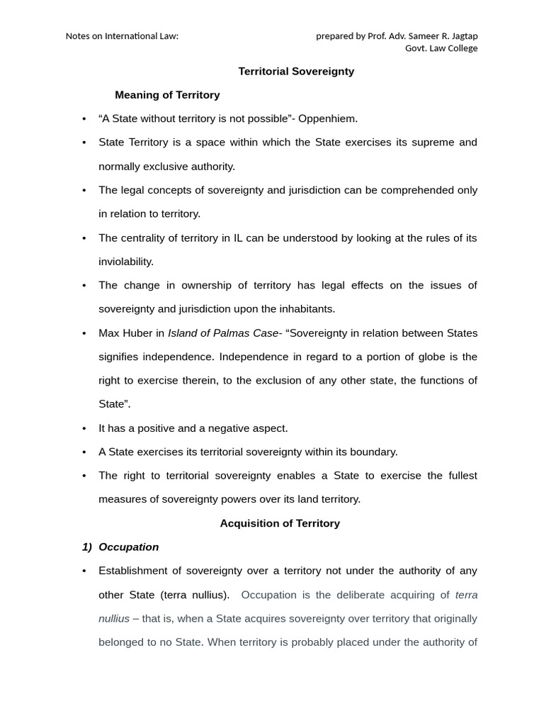 Lectures On International Law 8 State Territory | PDF | Sovereignty | Lease