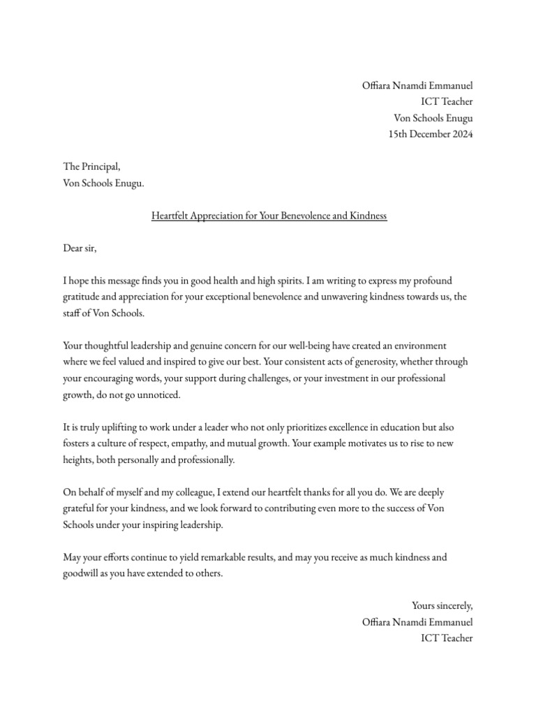 Letter of Appreciation To The Principal | PDF