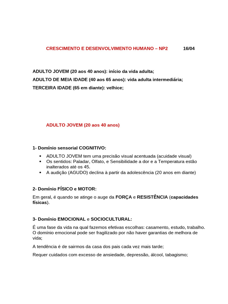 NP2 Resumo Desenvolvimento Humano | PDF | Envelhecimento | Demência