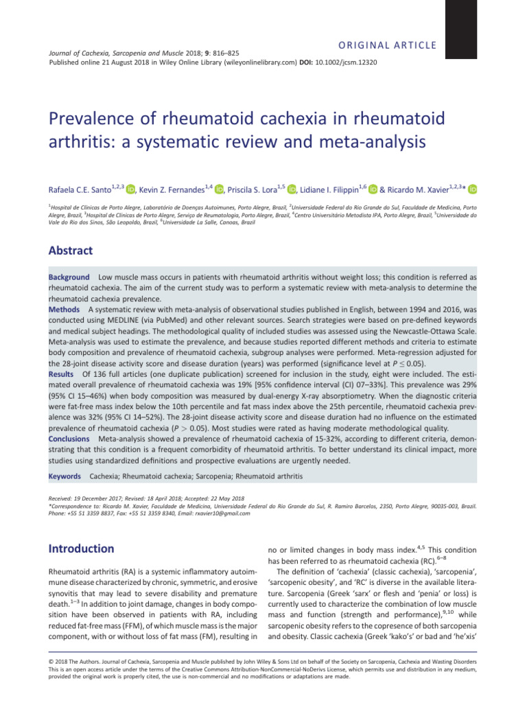 Prevalence of Rheumatoid Cachexia | PDF | Systematic Review | Diseases ...