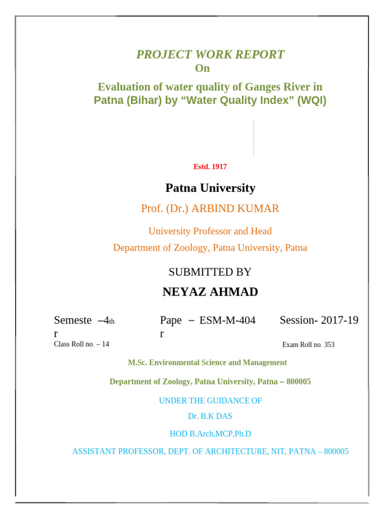 Project Work Report Neyaz Ahmad. | PDF | Water | Alkalinity
