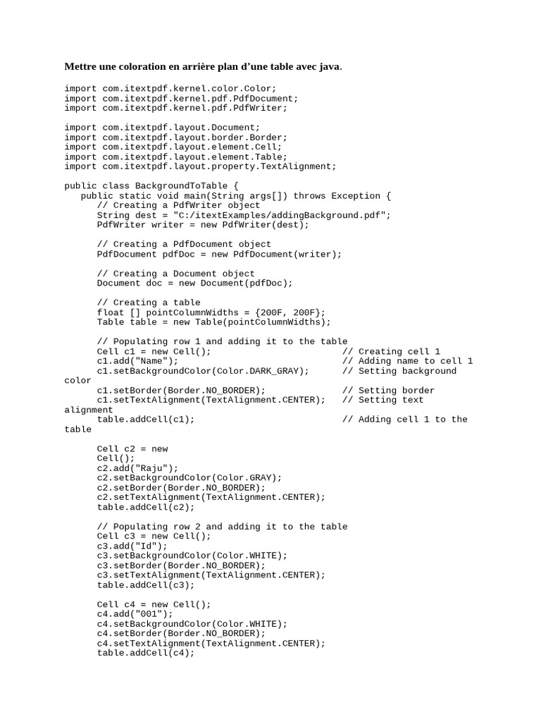 Mettre Une Coloration en Arrière Plan D'une Table Avec Java. | PDF | Computer Programming