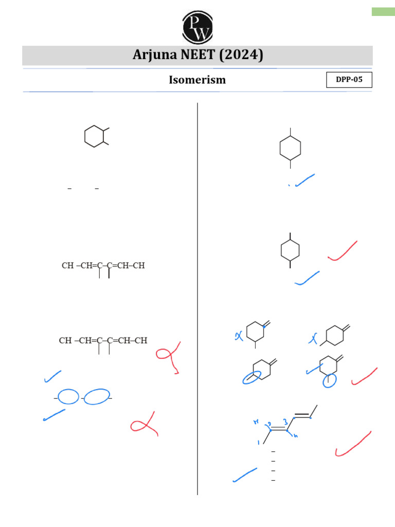 Isomerism _ DPP 05 (Of Lecture 06) || Arjuna NEET 2024 | PDF | Isomer | Stereochemistry