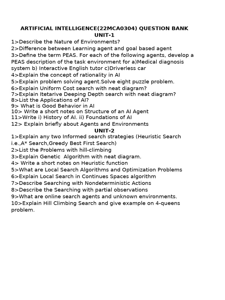 Artificial Intelligence - QB - Mid1 | PDF