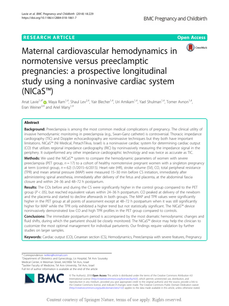Maternal cardiovascular hemodynamics in normotensive versus ...