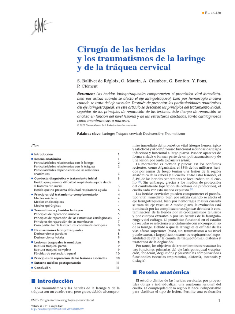 Cirug A de Las Heridas y Los Traumatismos D - 2020 - EMC - Cirug A Otorrinolarin | PDF | Laringe ...
