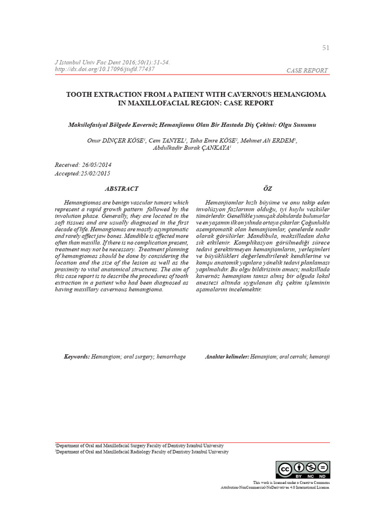 Tooth Extraction From A Patient With Cavernous Hem | PDF | Magnetic ...