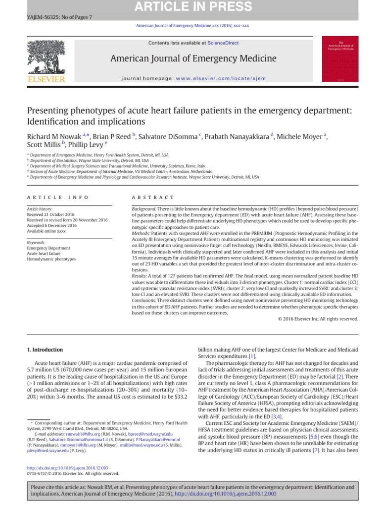 Presenting Phenotypes of Acute Heart Failure Patients in The Emergency ...