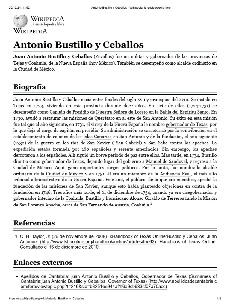 Antonio Bustillo y Ceballos - Wikipedia, La Enciclopedia Libre | PDF | México colonial | Nueva ...