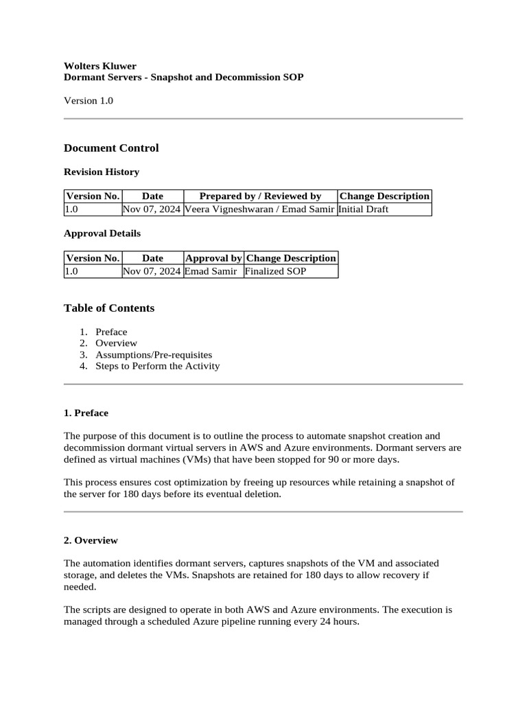 Automating Snapshot & Decommission of Dormant Servers | PDF | Virtual ...