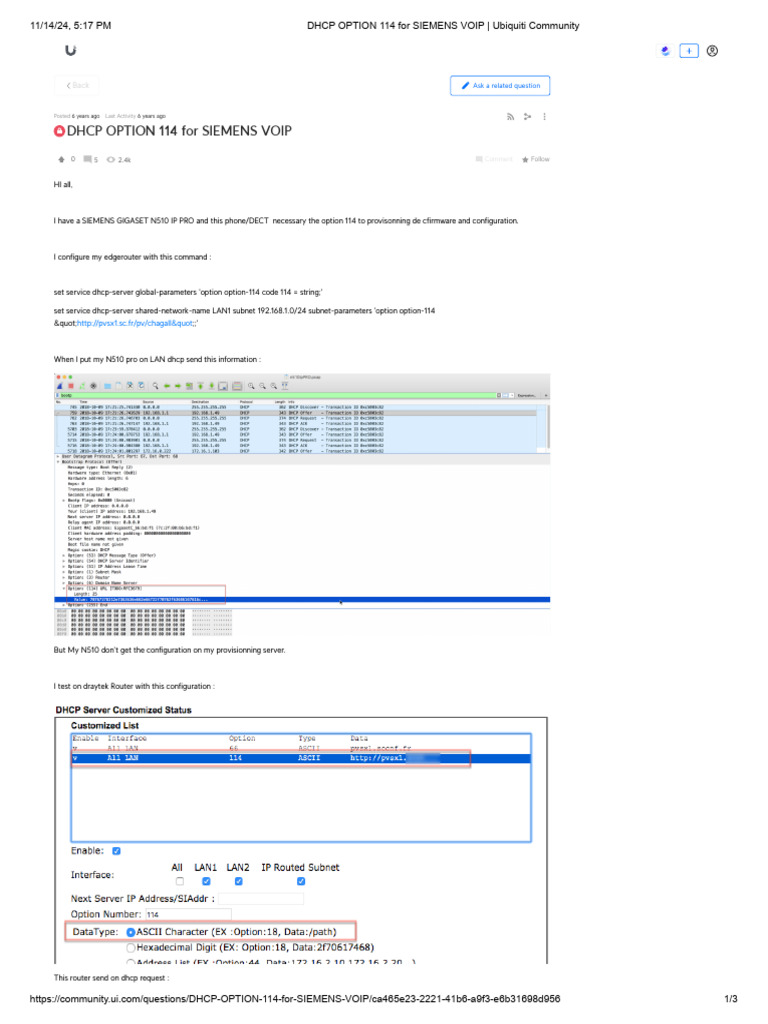 DHCP OPTION 114 for SIEMENS VOIP _ Ubiquiti Community | PDF | Wide Area Network | Internet Protocols