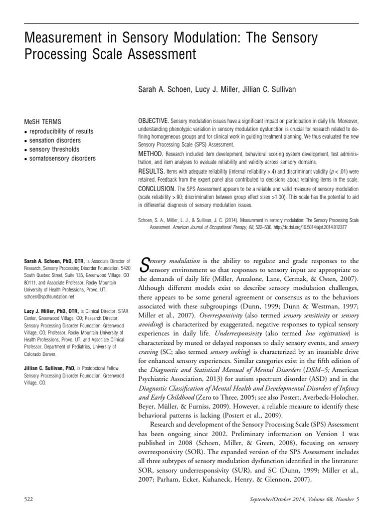 Sensory Processing Scale Assessment Insights | PDF | Sensory Processing ...