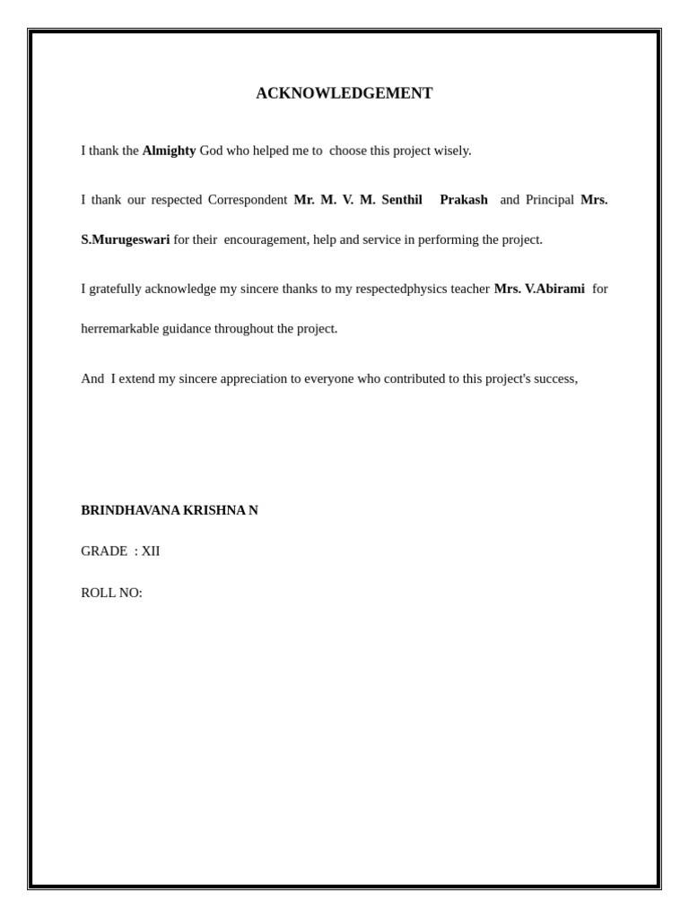 G Xii Project Acknowledgement | PDF