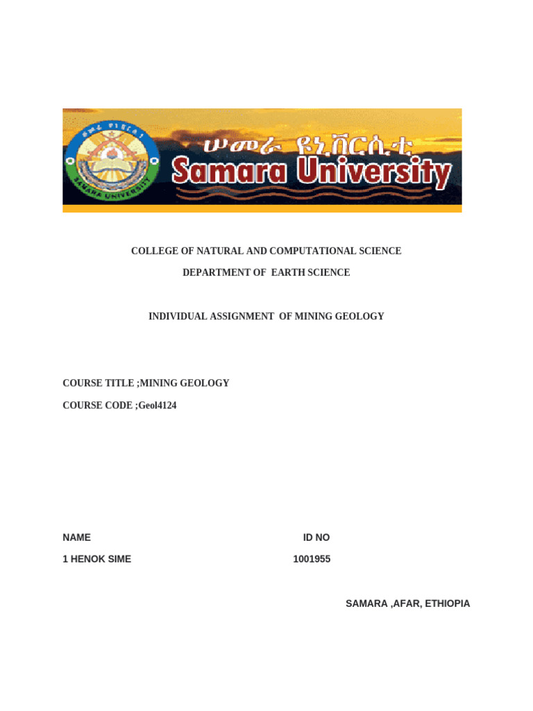 Henok Sime Mining Geology Ass Ind | PDF | Mining | Surface Mining