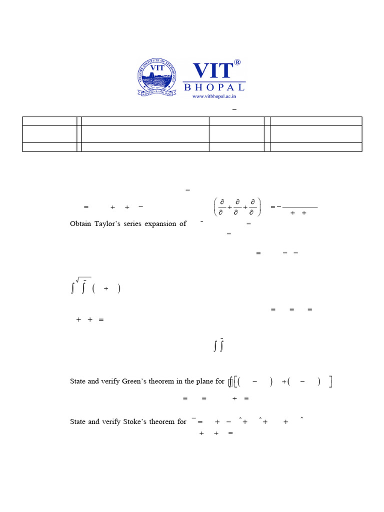 VIT Bhopal University MAT1003 Calculus TEE B11+B12+B13+B14+B15 | PDF ...