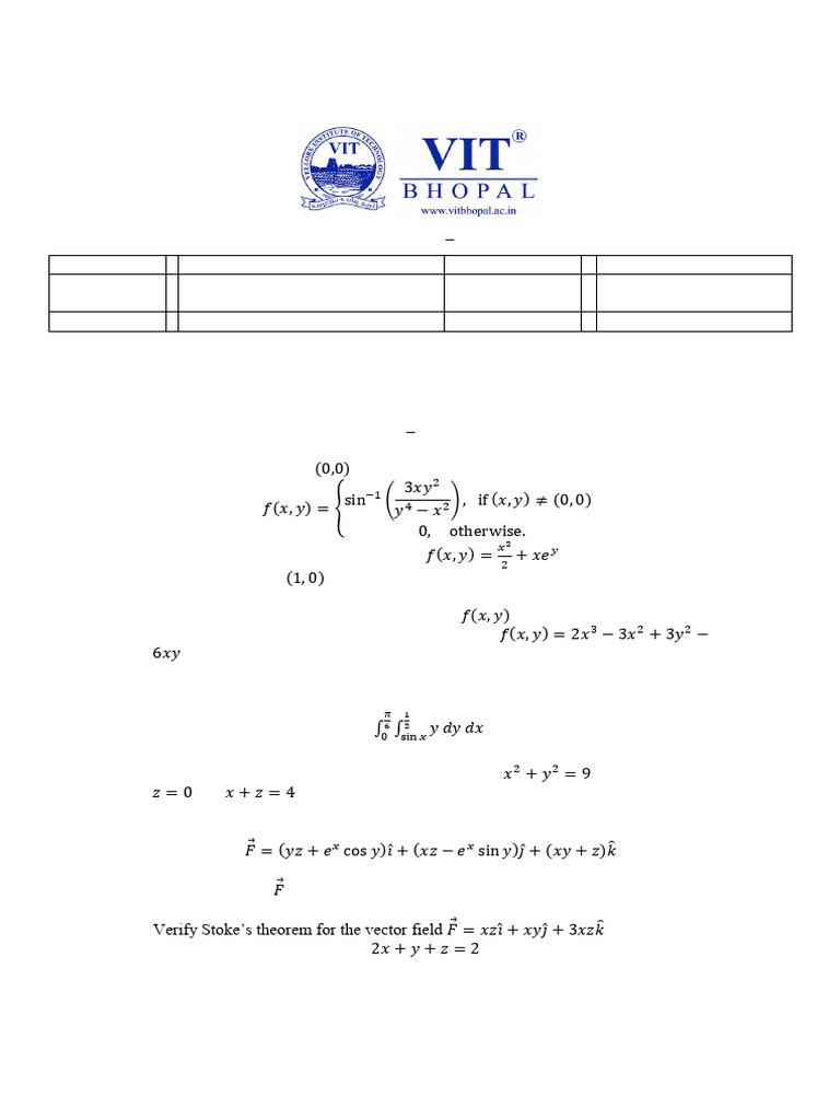 VIT Bhopal University MAT1003 Calculus TEE E11+E12+E14 | PDF | Laplace ...