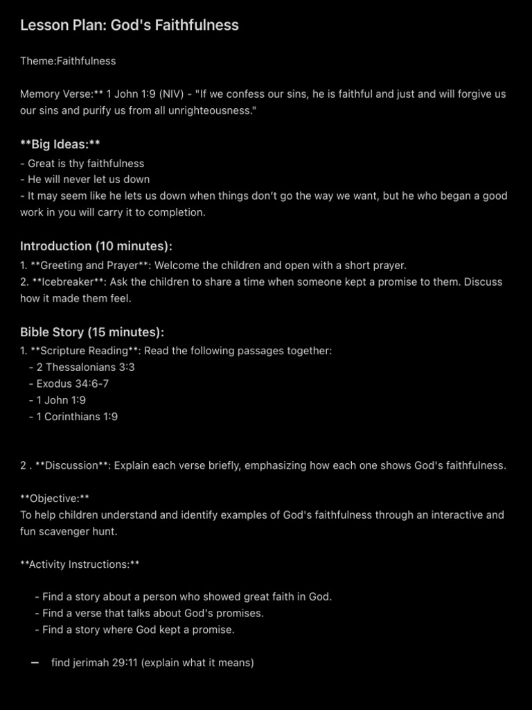 God's Faithfulness Lesson Plan | PDF | Prayer | Religious Belief And ...