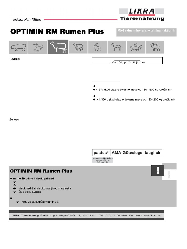 Optimin RM Rumen Plus | PDF