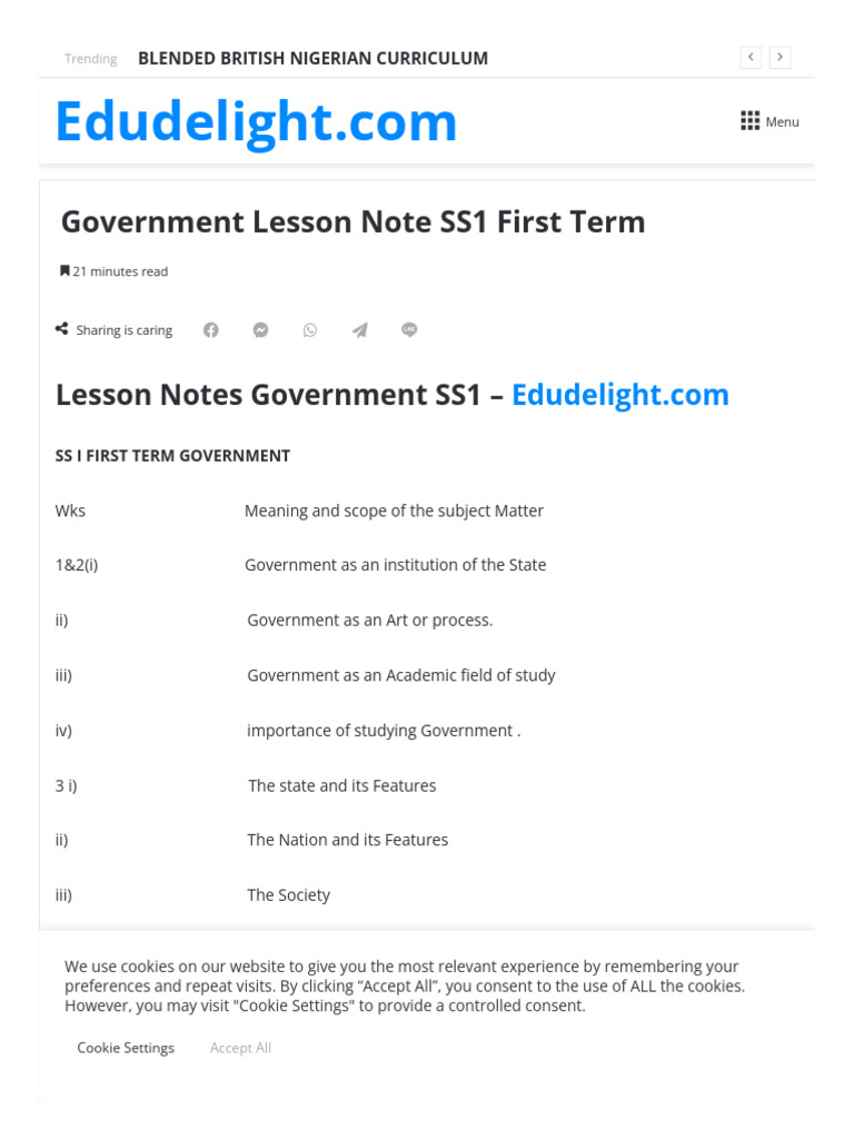 Government Lesson Note SS1 First Term - Edudelight.com | PDF ...