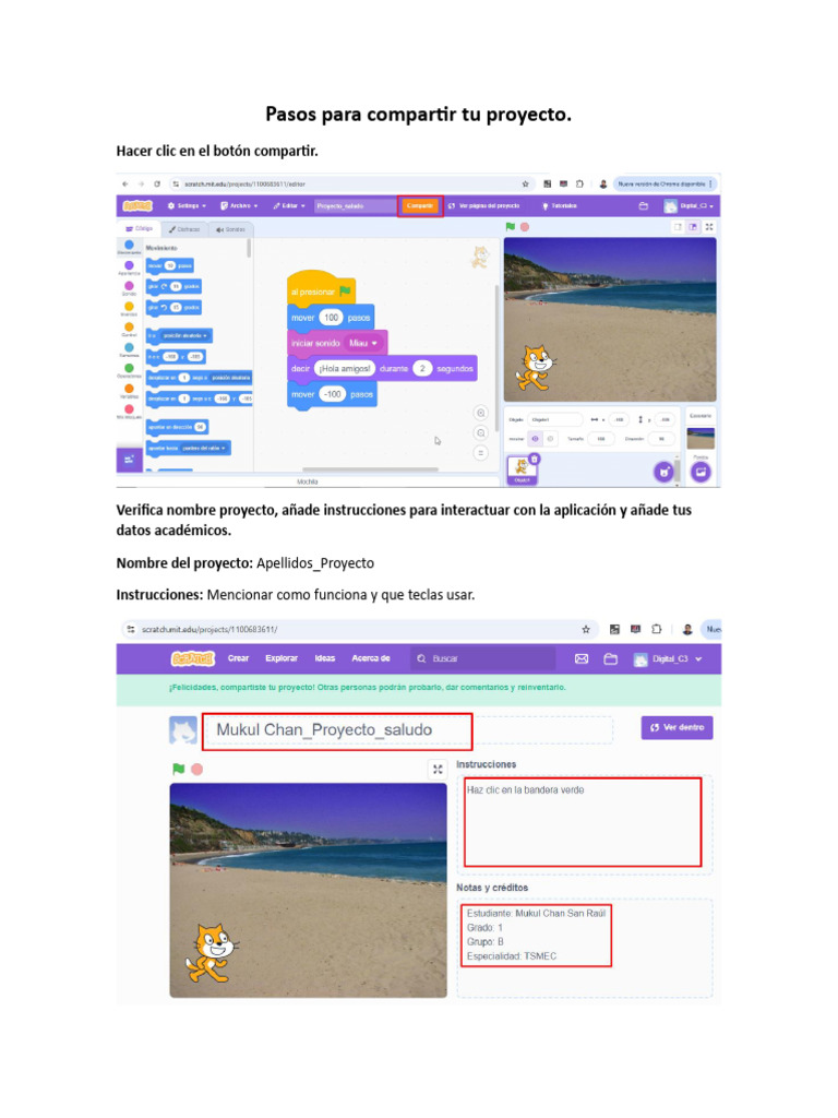 Comparte Tu Proyecto de Scratch | PDF