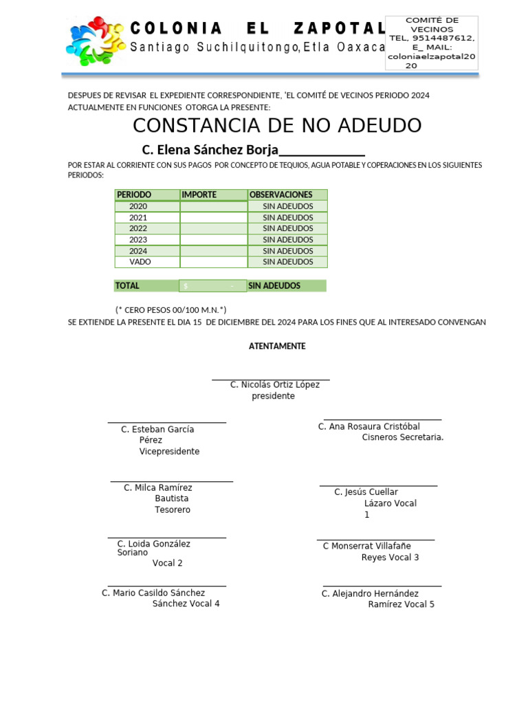 Formato de Constancia de No Adeudo | PDF