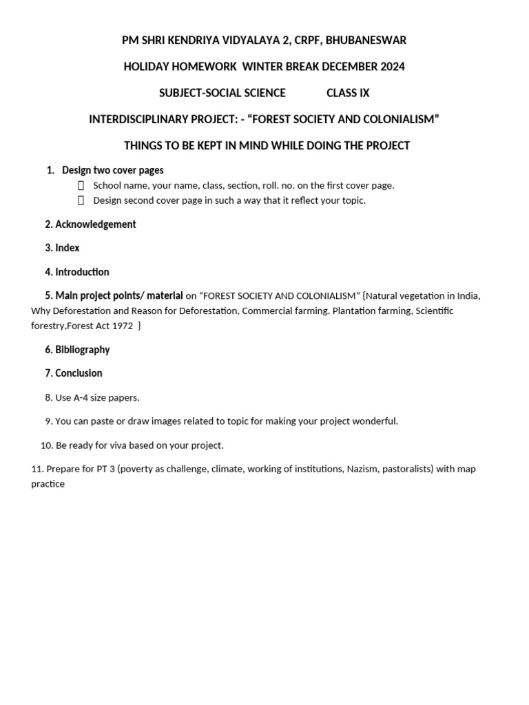 Class 9 SSC Winter Break HW 2024 | PDF