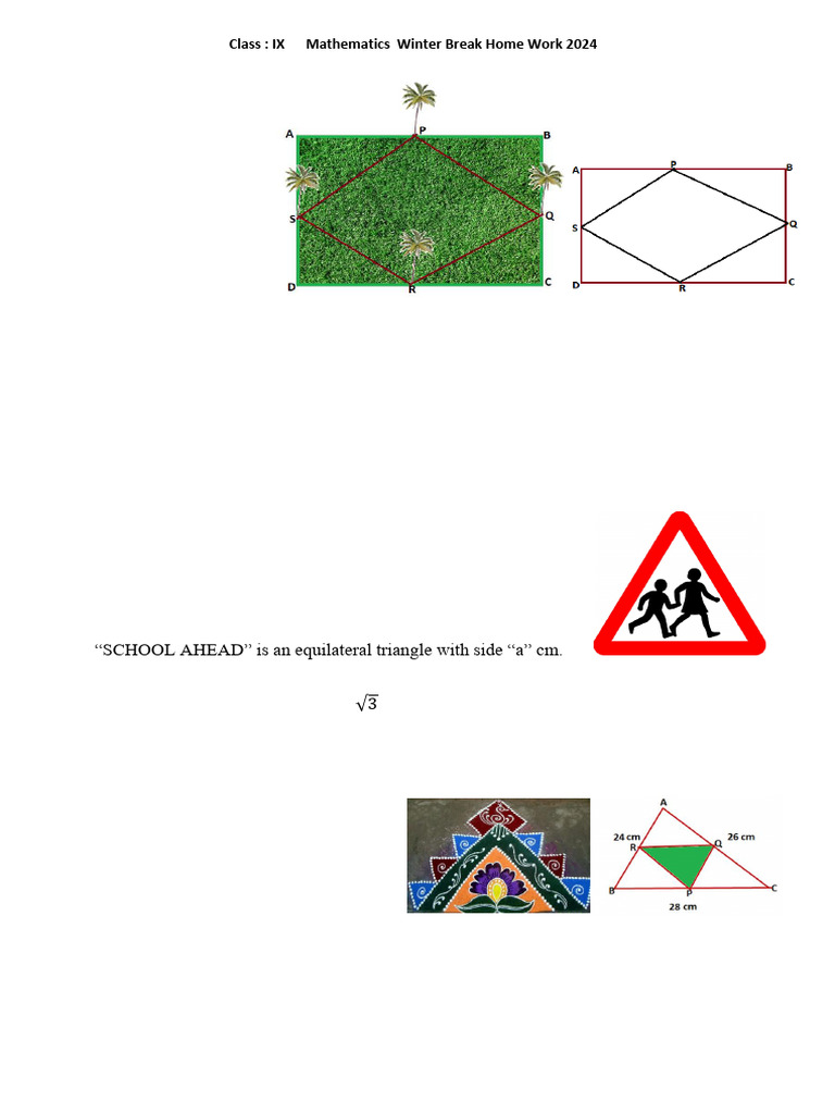 9 Math Winter Break HW 2024 | PDF | Area | Euclidean Geometry
