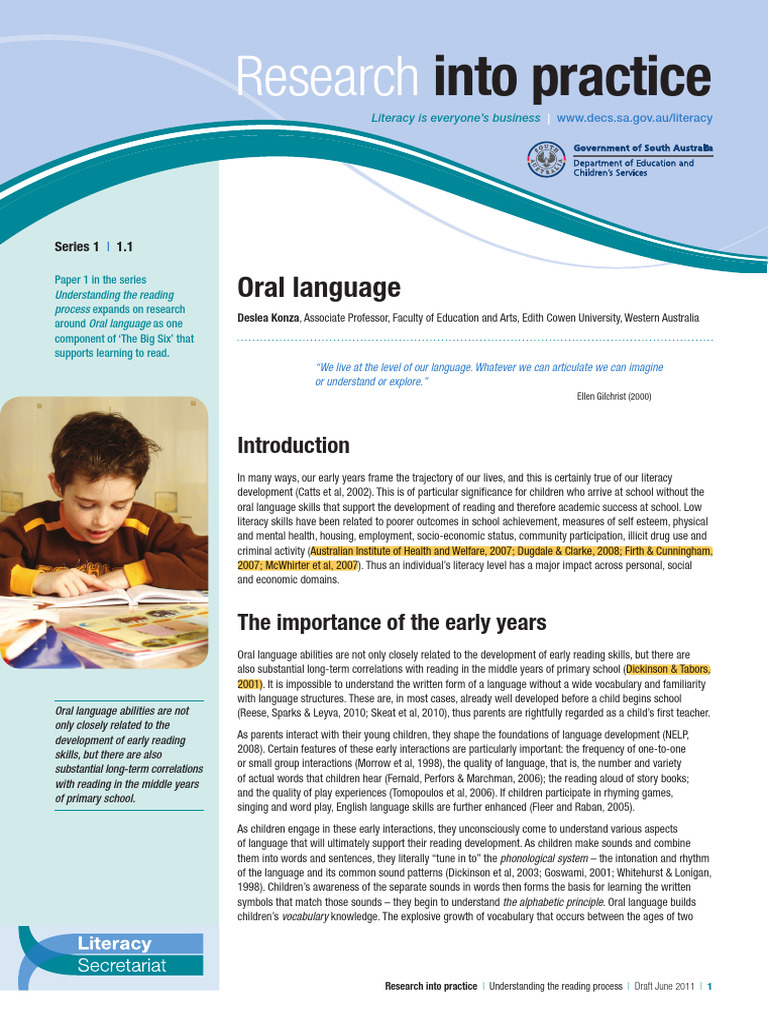 Oral Language's Role in Reading Success | PDF | Language Development ...