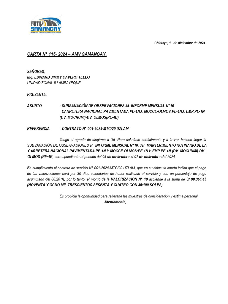 CARTA SUBSANACION | PDF