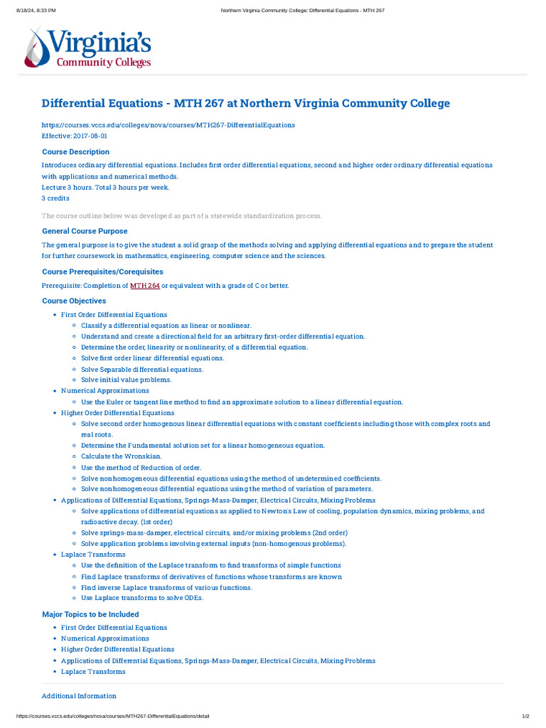 Northern Virginia Community College_ Differential Equations - MTH 267 ...