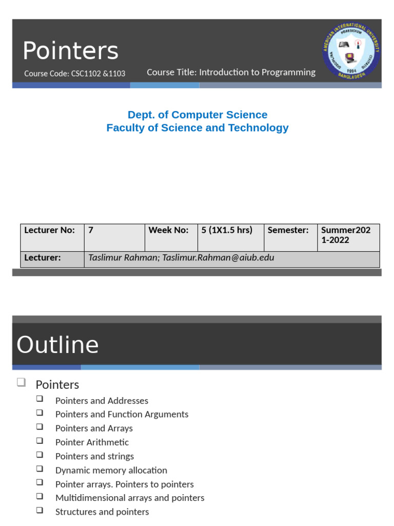 Lecture 7_Pointer | PDF | Pointer (Computer Programming) | Parameter ... Lecture 7_Pointer | PDF | Pointer (Computer Programming) | Parameter ...